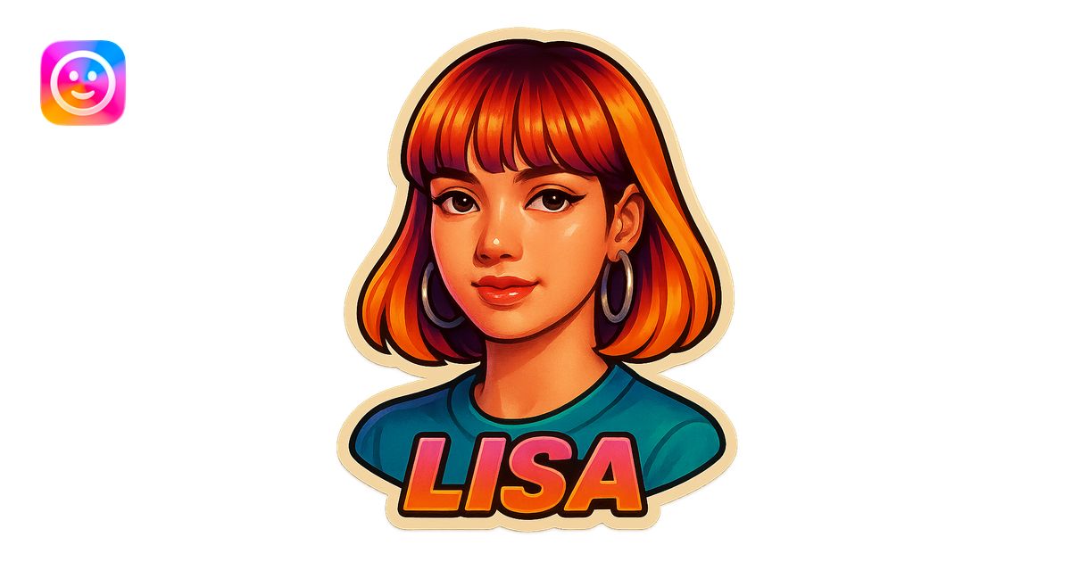 close-up portrait of Lisa from Blackpink, vibrant and nostalgic emoji ...