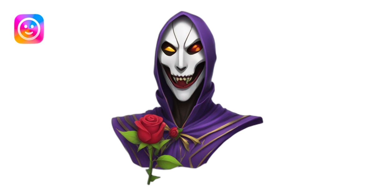Jhin with a rose in his mouth emoji | AI Emoji Generator