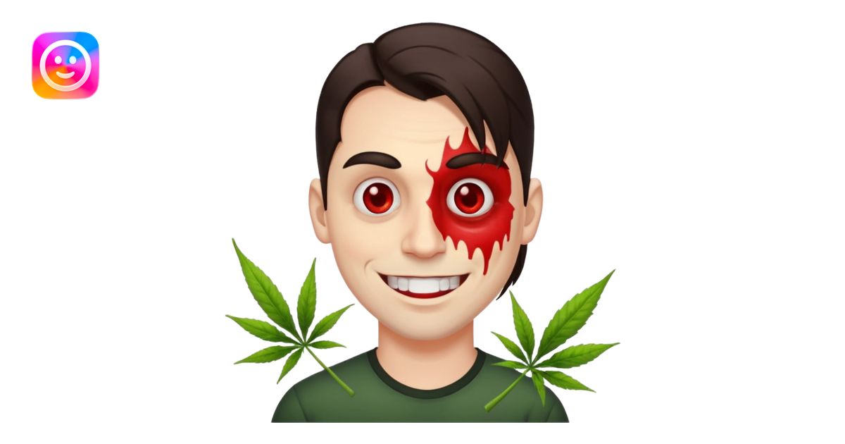 A white man with dark brown hair in a ponytail, oversized bloodshot ...