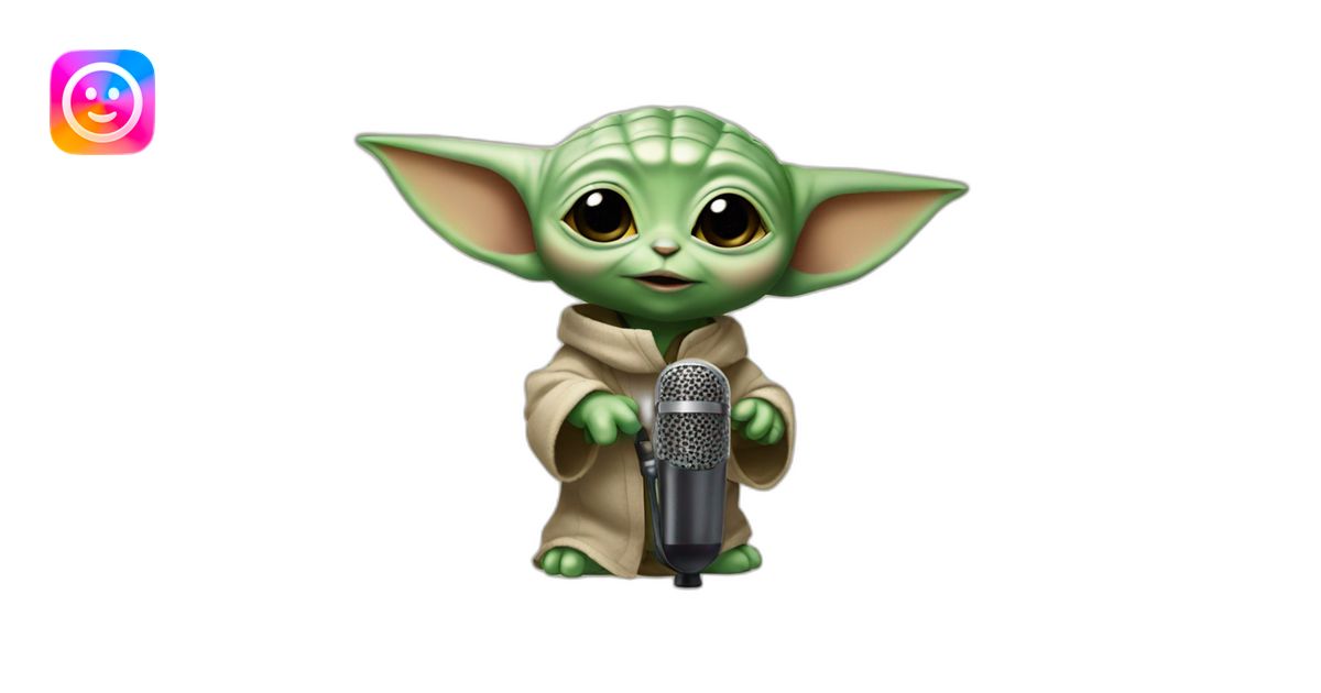 baby yoda with headphone and a microphone emoji | AI Emoji Generator