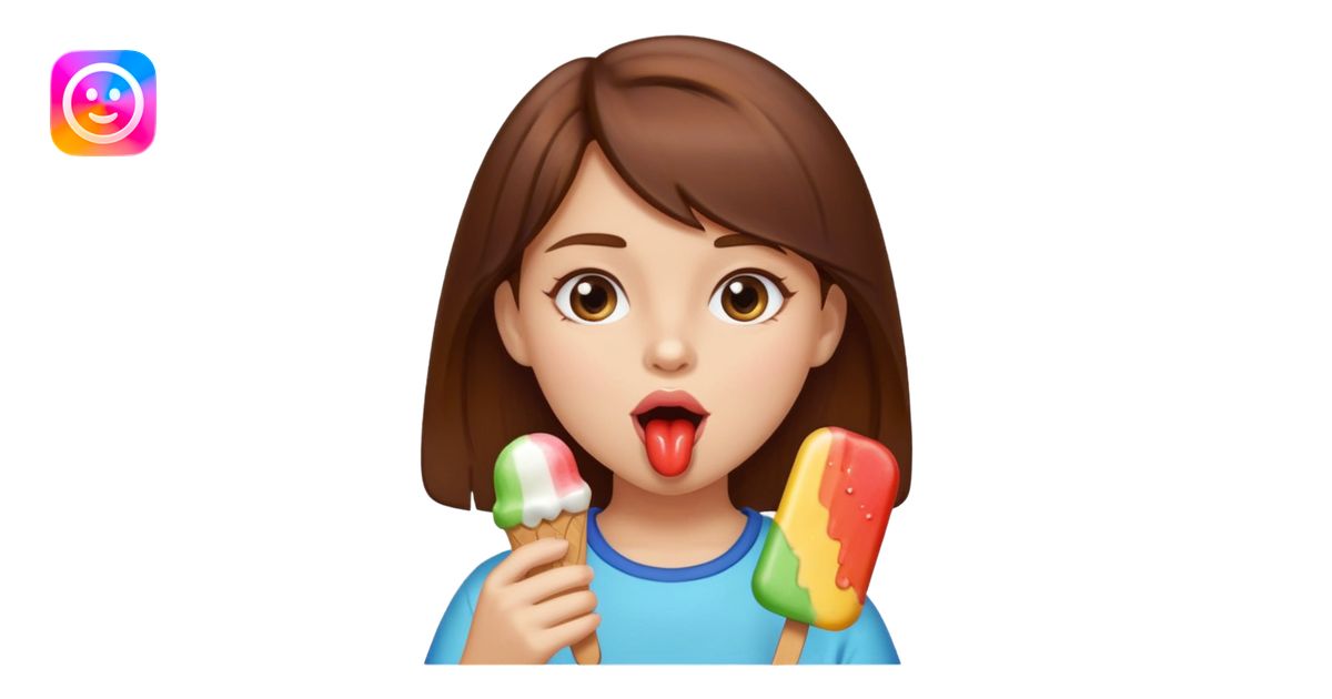 Brown hair Girl licks popsicle emoji | AI Emoji Generator