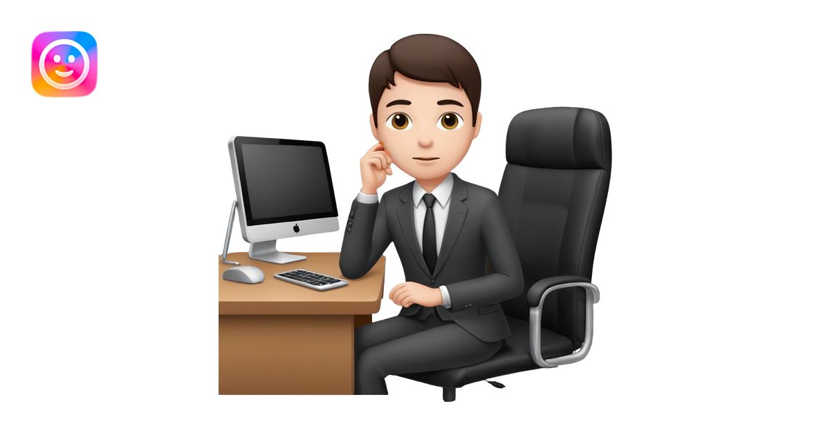 employee sitting at a desk full body emoji | AI Emoji Generator