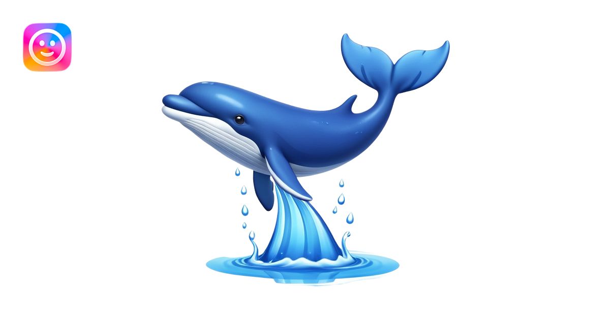 A 3D cartoon whale tail rising from the water, smooth surface ...