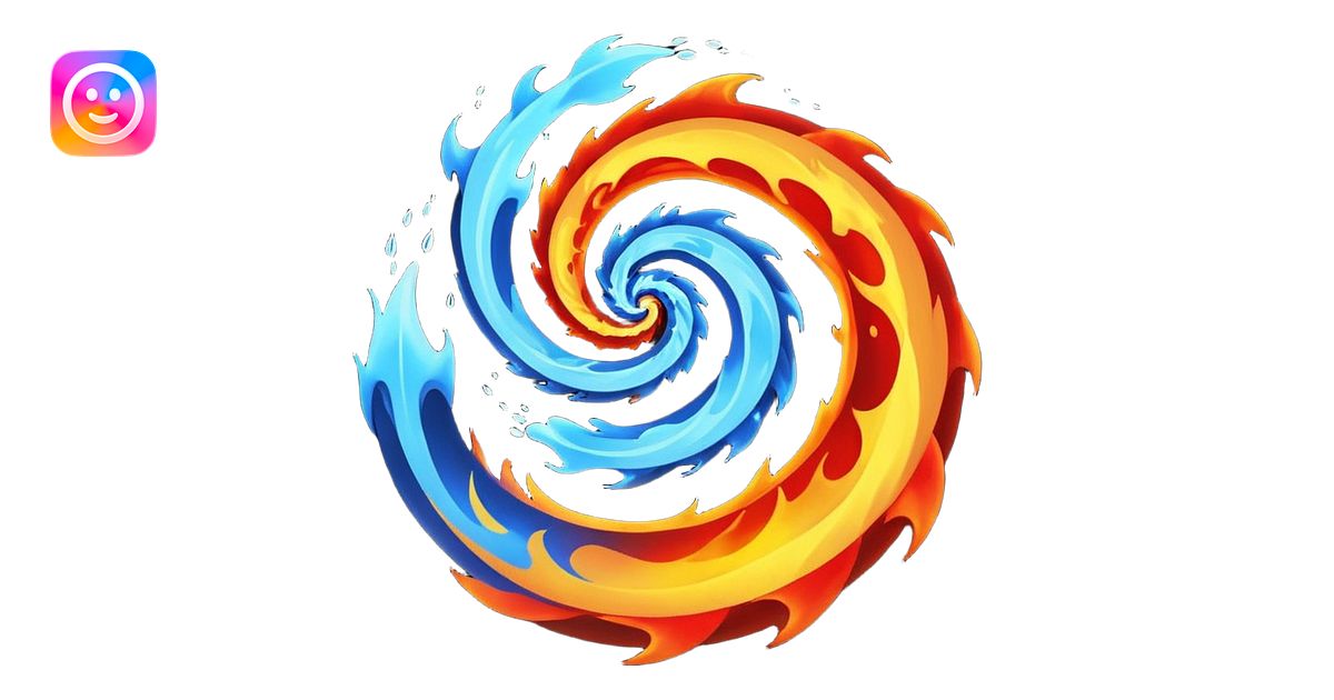 Let the background be black themed fire and water spiral shape emoji ...