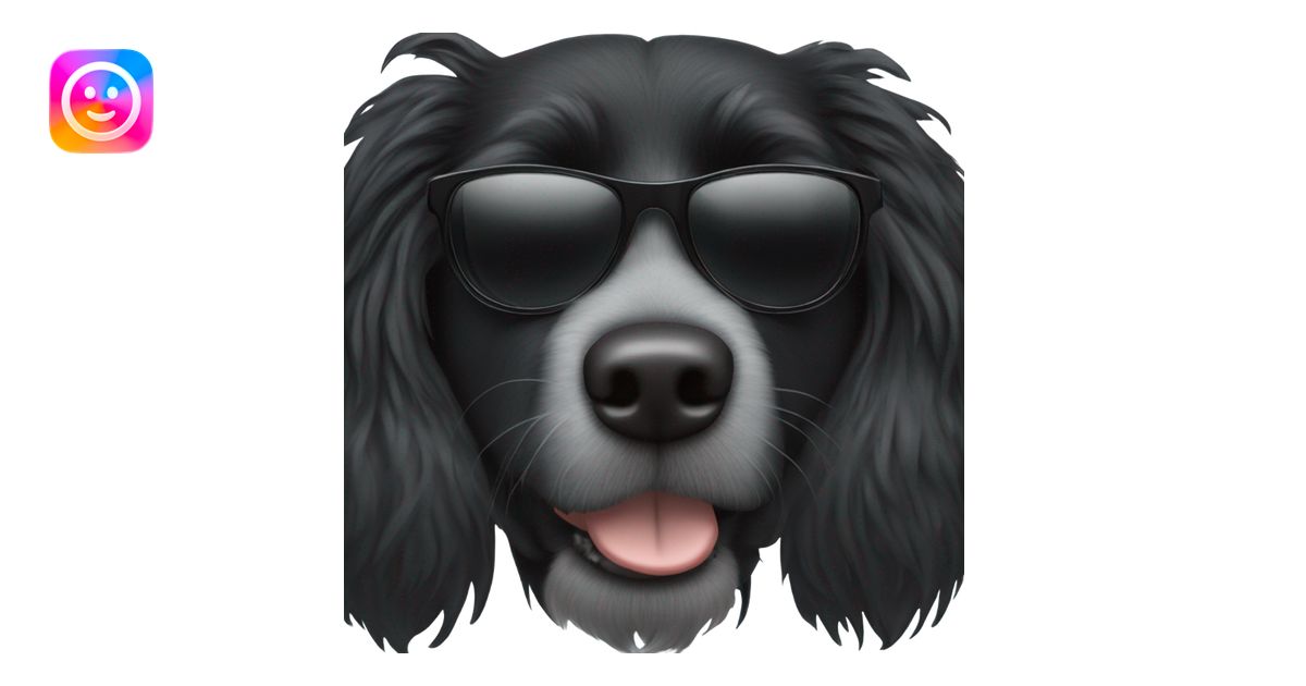 Shaggy black dog with white snout wearing sunglasses emoji | AI Emoji ...