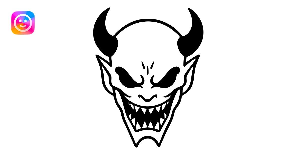 Akuma logo, demon face with red glowing eyes, fierce expression icon ...