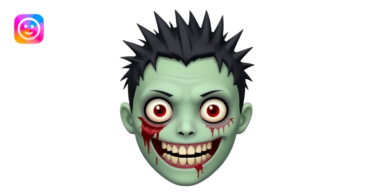 zombie boy with emo spiky hair, white skin, and white eyes; an open ...