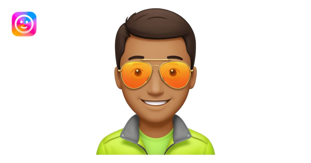 man wearing reflective neon aviator sunglasses emoji | AI Emoji Generator