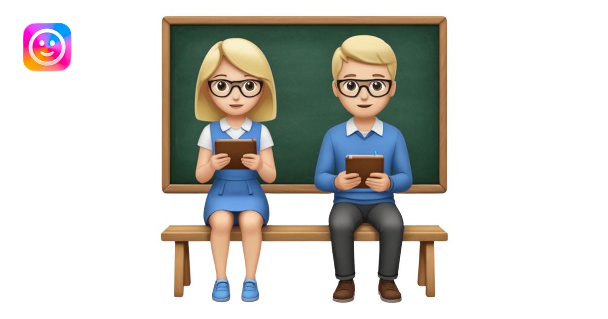 Girl is teaching a guy how to make emojis. Girl at blackboard, guy on ...