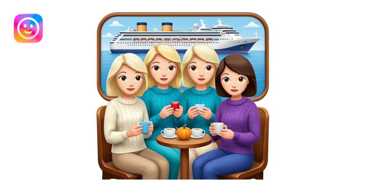 5 white ladies knitting on a cruise ship emoji | AI Emoji Generator