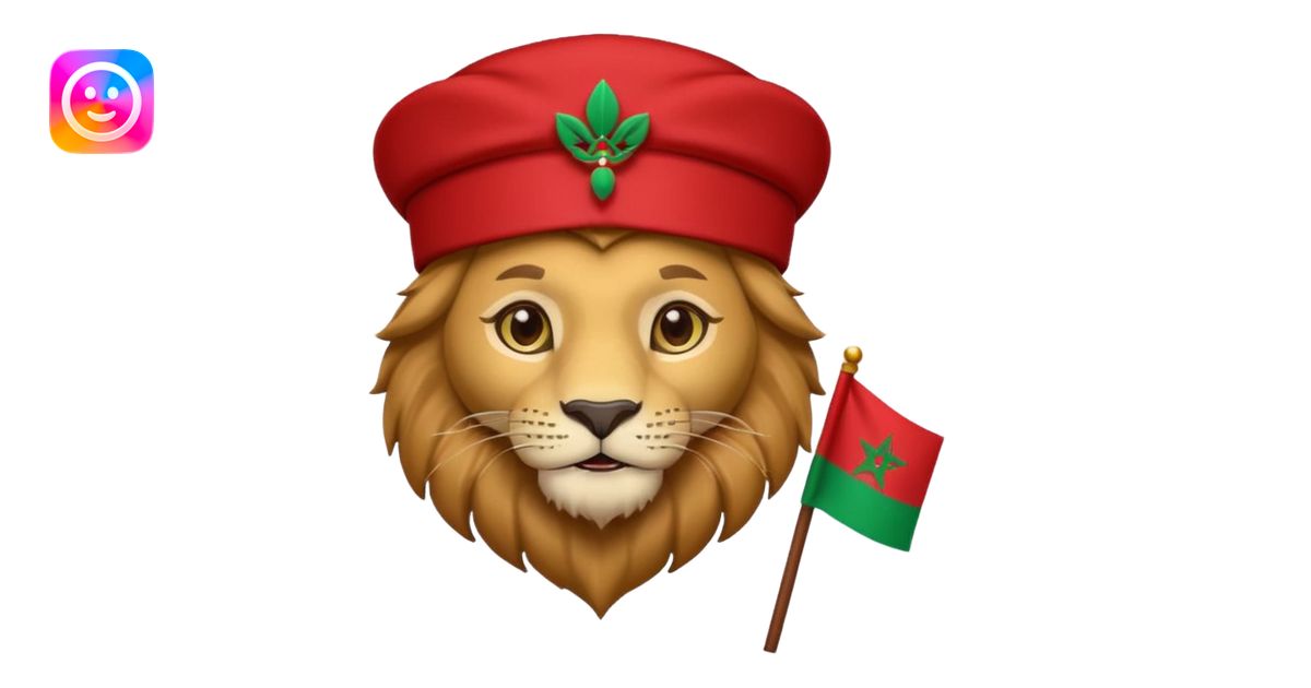 Cute lion emoji face wearing a fez with same flag morocco color emoji ...