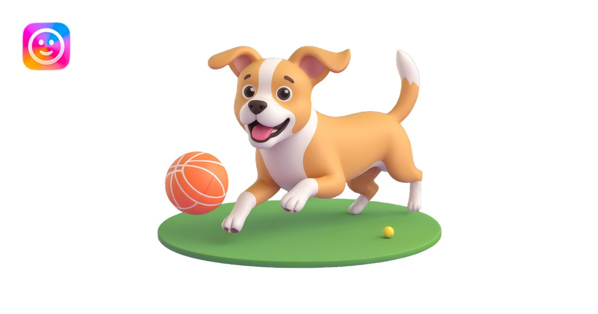 dog chasing ball in forrest, close up pose emoji | AI Emoji Generator