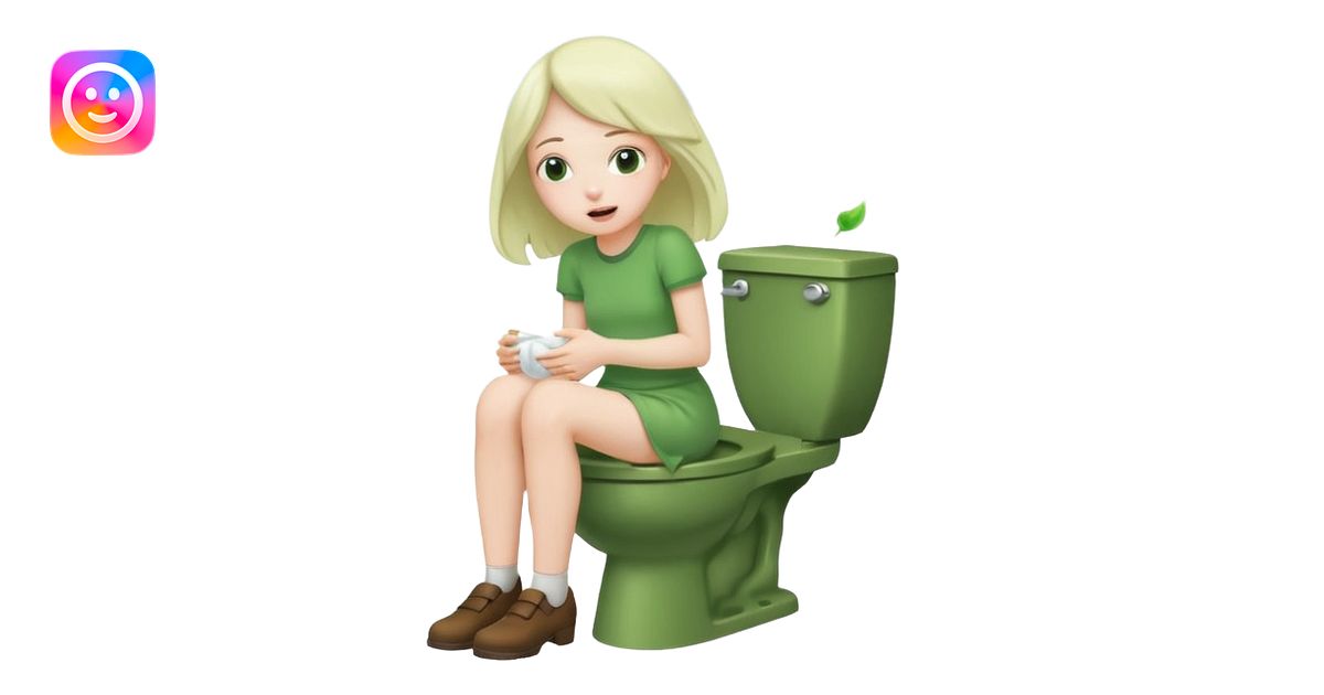 Girl on toilet with green fart clouds around here, she looks relieved ...