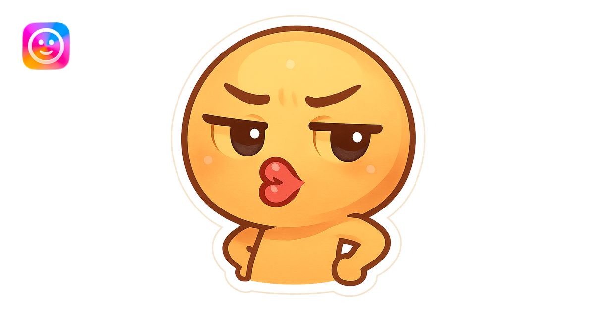 sassy emoji face with pursed lips and hand on hip, bright and ...