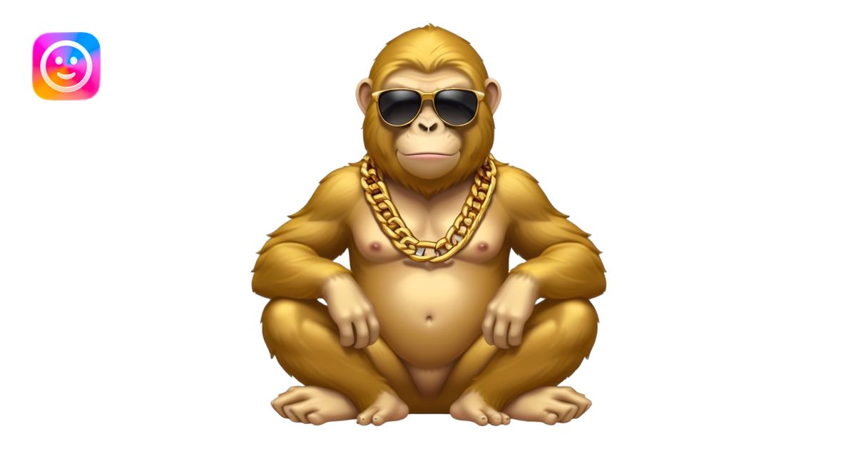 ape with big golden chain on the neck wearing sunglasses sitting on the ...