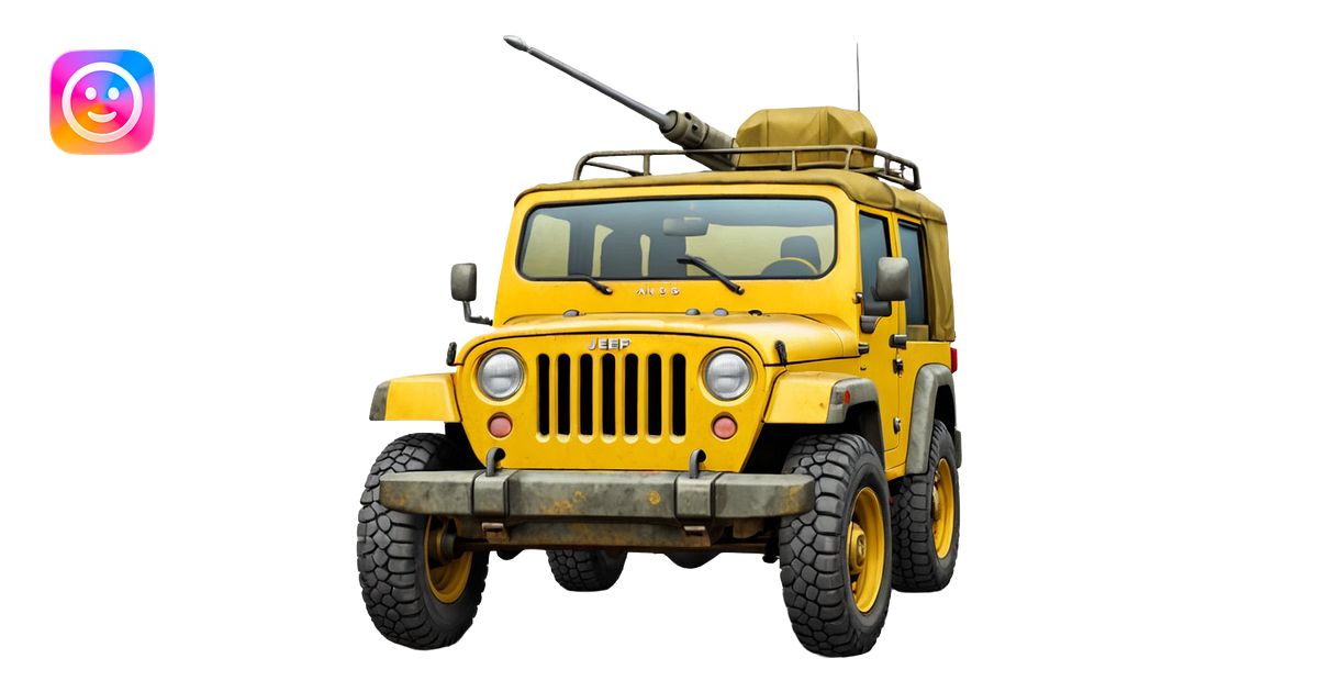 yellow military jeep, with protection, with red tuning symbols emoji ...