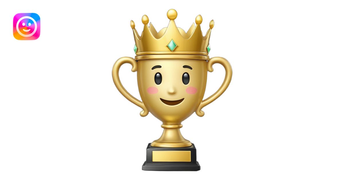 Win Emoji Glossy 3D emoji showing a gold trophy with a small crown ...