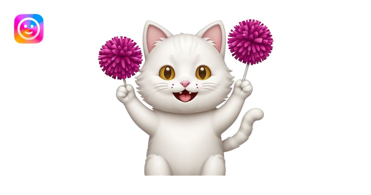 cheerleading white cat with pom pom emoji | AI Emoji Generator