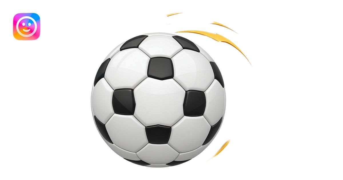 Apple-style emoji of a soccer ball with curve effect, flying with ...