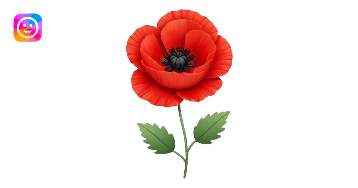 red poppy flower, minimal flat design, apple emoji style, iOS 18 emoji ...