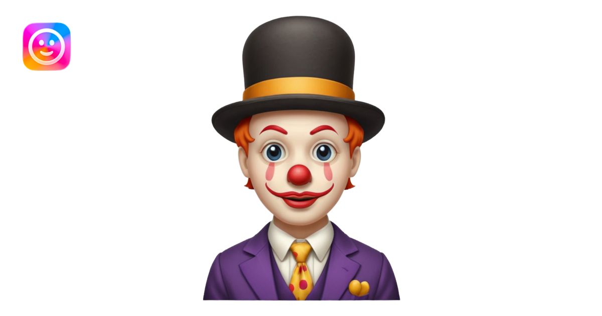 Clown in bowler hat & long tie emoji | AI Emoji Generator
