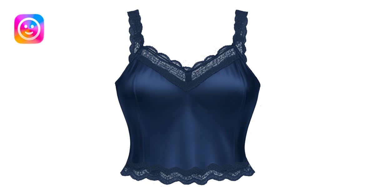 Realistic isolated side view of a navy blue lace silk camisole blouse ...