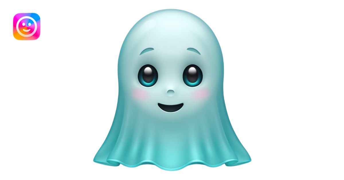 Cute cyan ghost character with big adorable eyes and a small smile ...