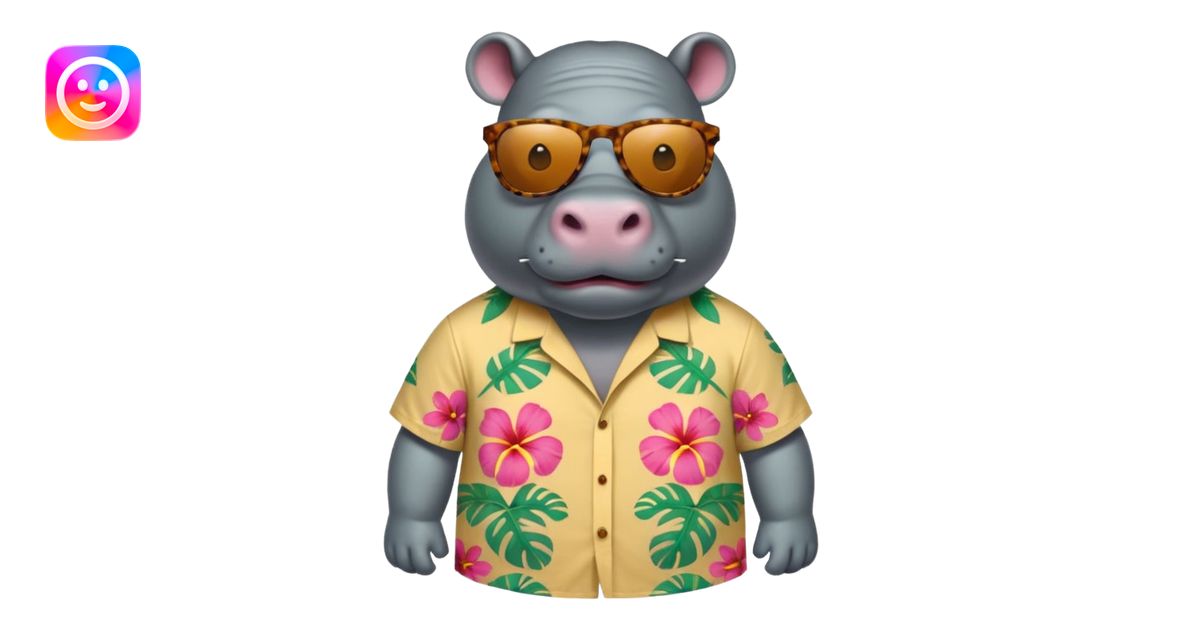 hippo with aloha shirt wearing sunglasses emoji | AI Emoji Generator