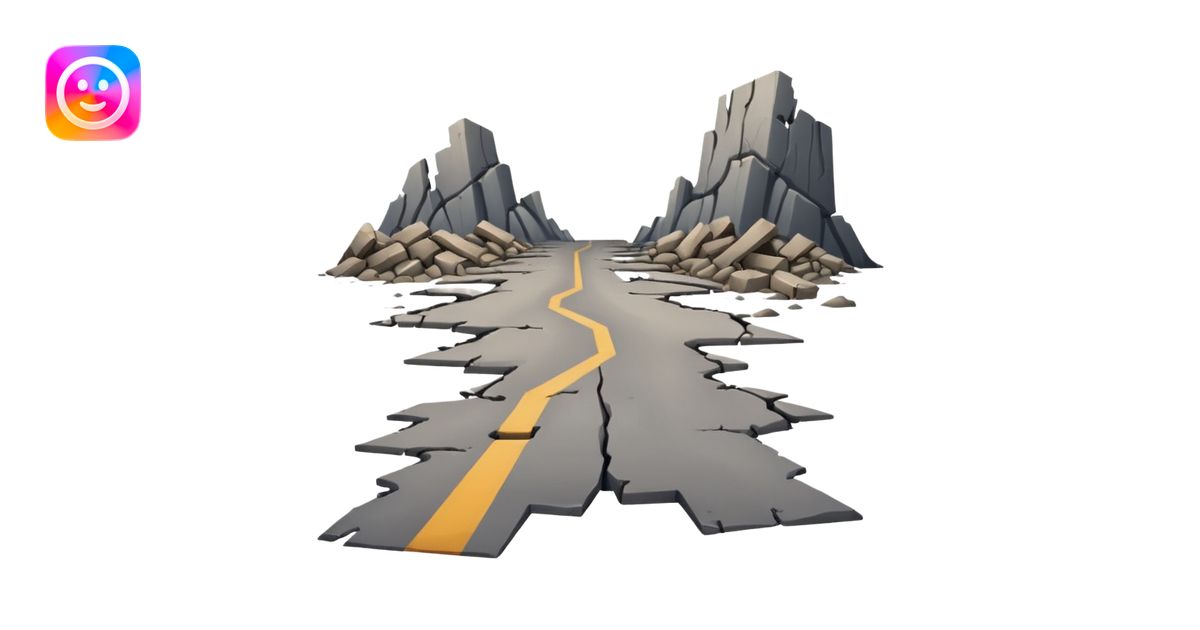 ruined town with horizontal destroyed road emoji | AI Emoji Generator