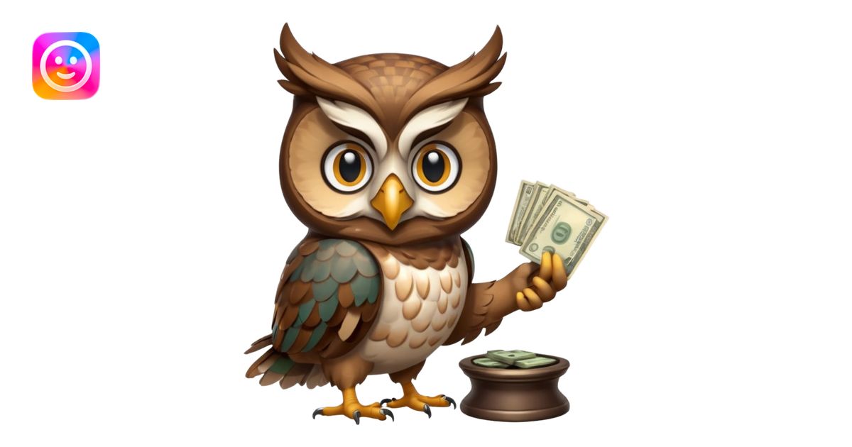 mascot owl holding money and scale with two emoji | AI Emoji Generator
