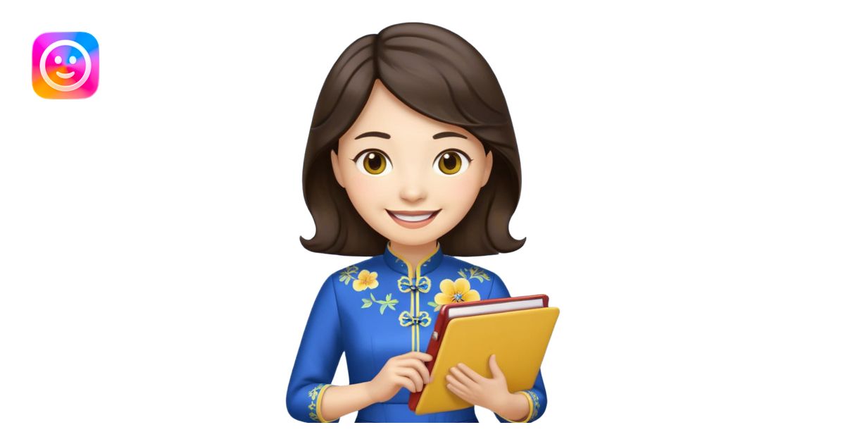 Teacher emoji but : wavy (not straight) dark brown hair, light skin, no ...
