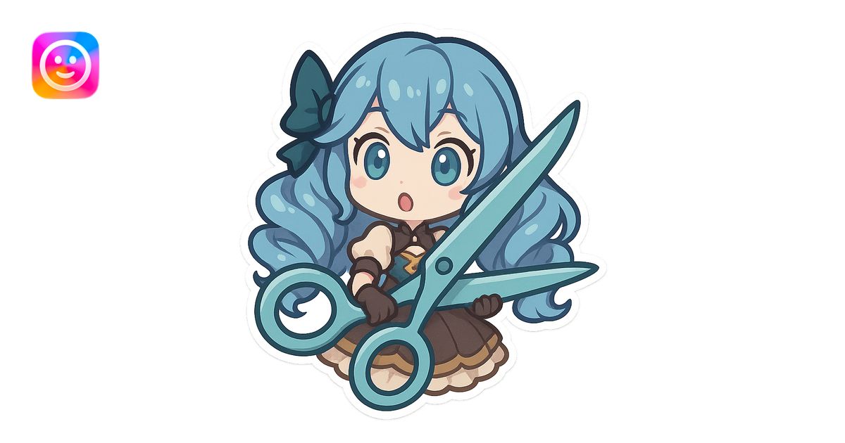 Gwen from League of Legends, chibi style, surprised emote, oversized ...