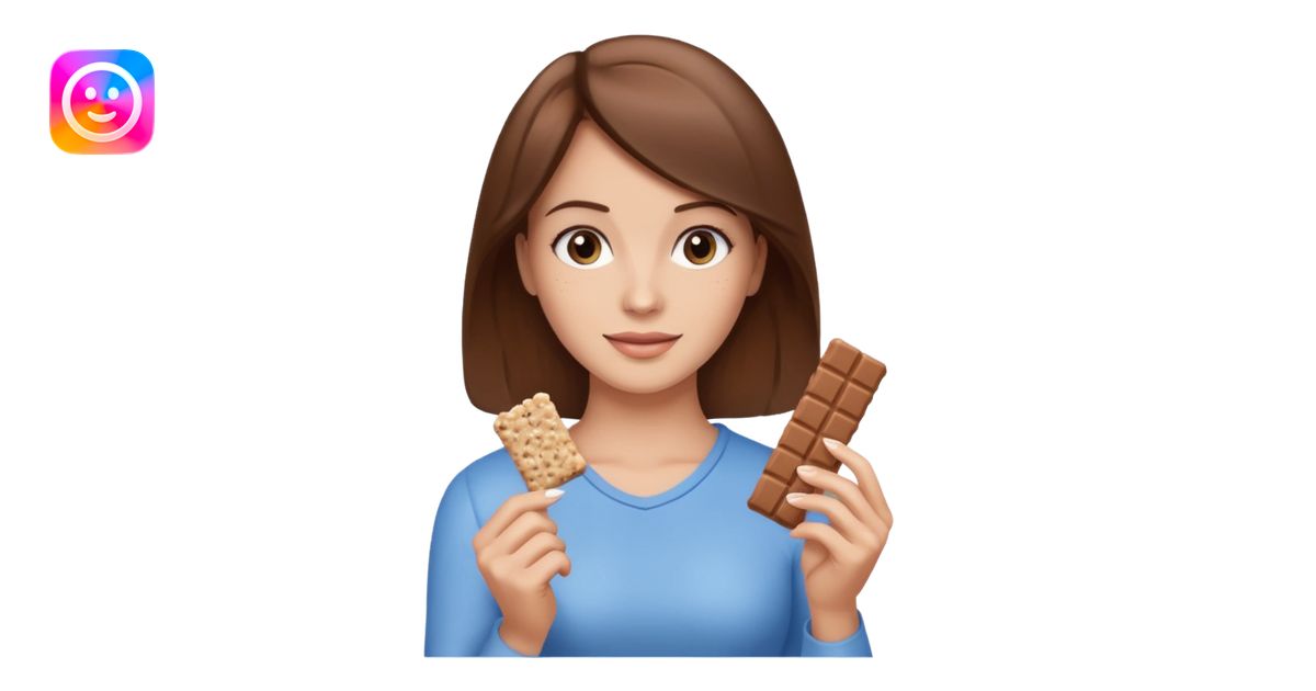 lady holding protein bar emoji | AI Emoji Generator
