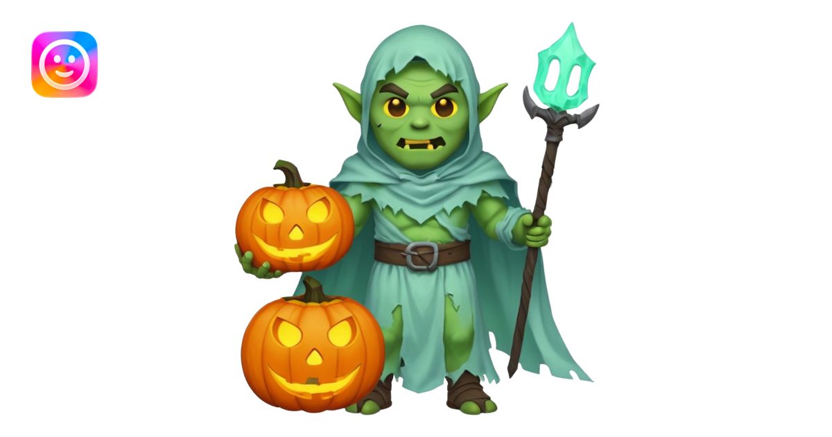 male orc warrior ghost emoji, green skin, wearing torn white ghost ...