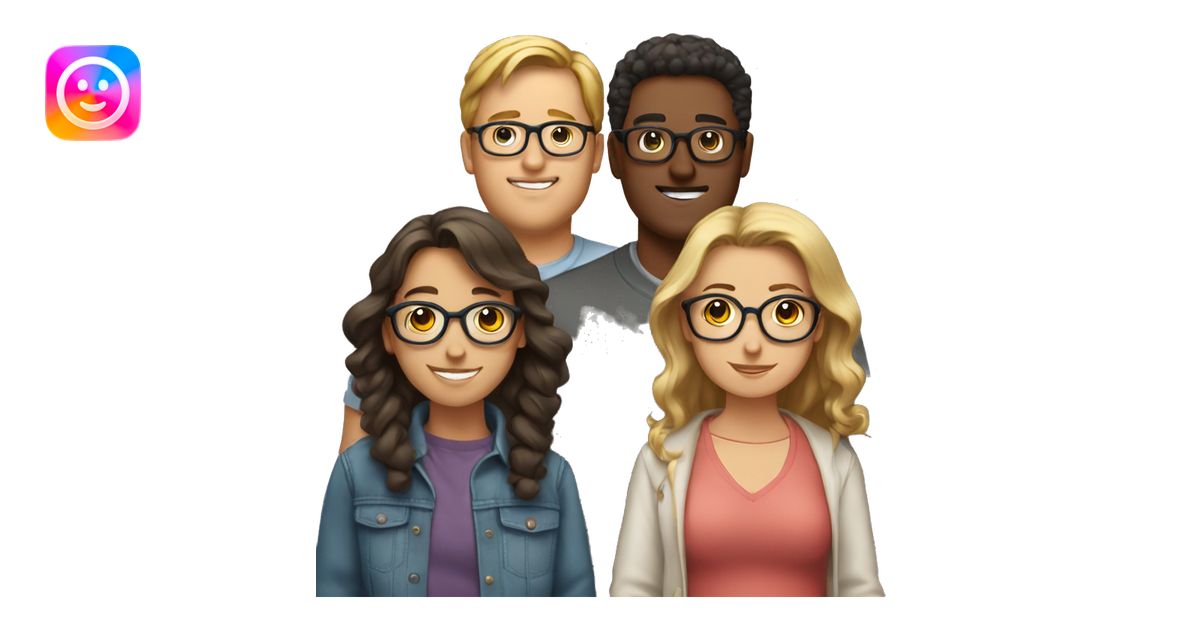 3 friends( 1 guy with spectacles, 1 fat guy and 1 girls) emoji | AI ...