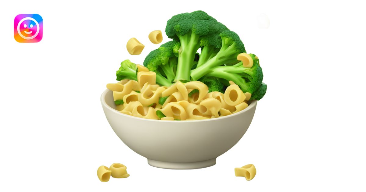 dish with macaroni and pieces of broccoli emoji | AI Emoji Generator