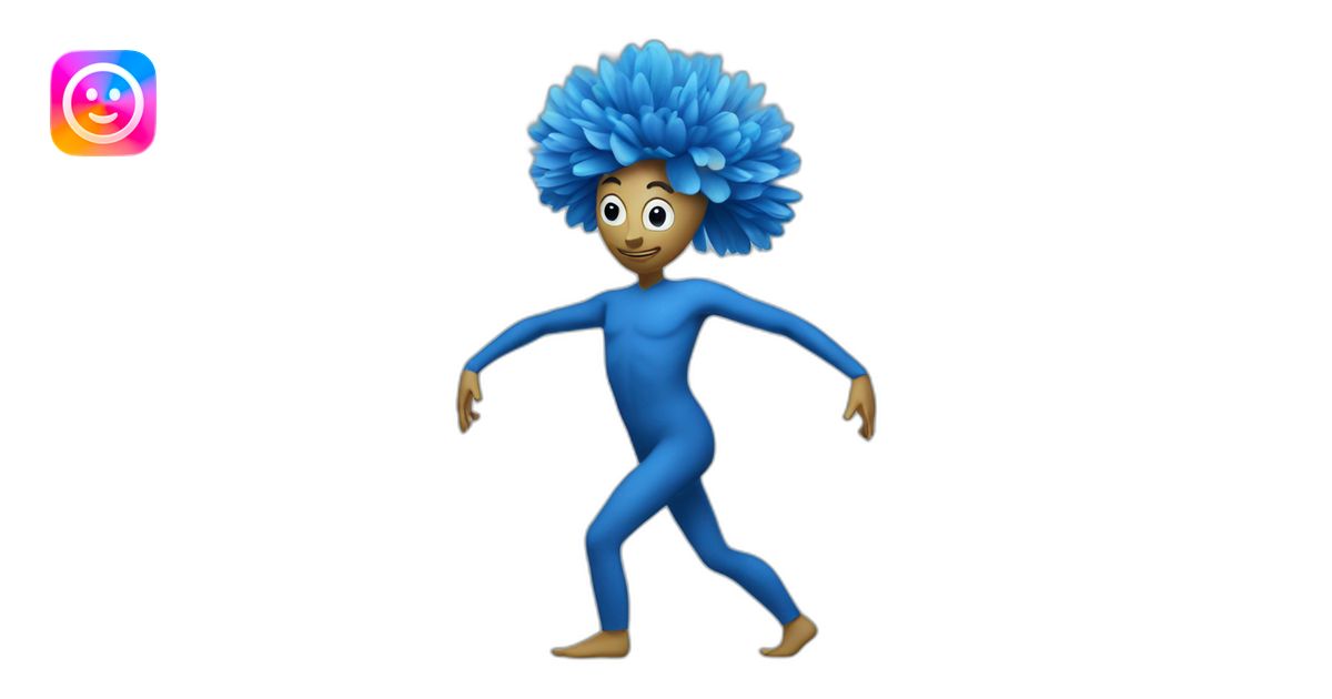flower head blue body two arms two legs dancing emoji | AI Emoji Generator