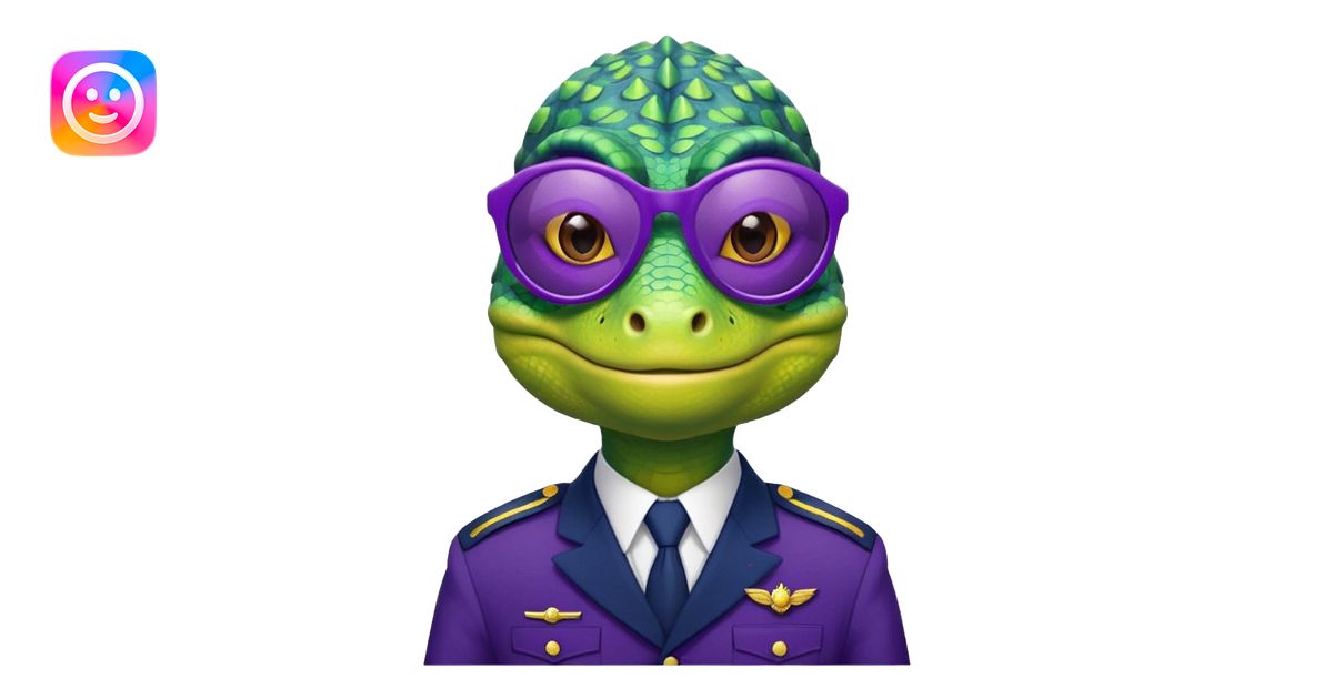 Lizard in navy uniform with purple sunglasses. emoji | AI Emoji Generator
