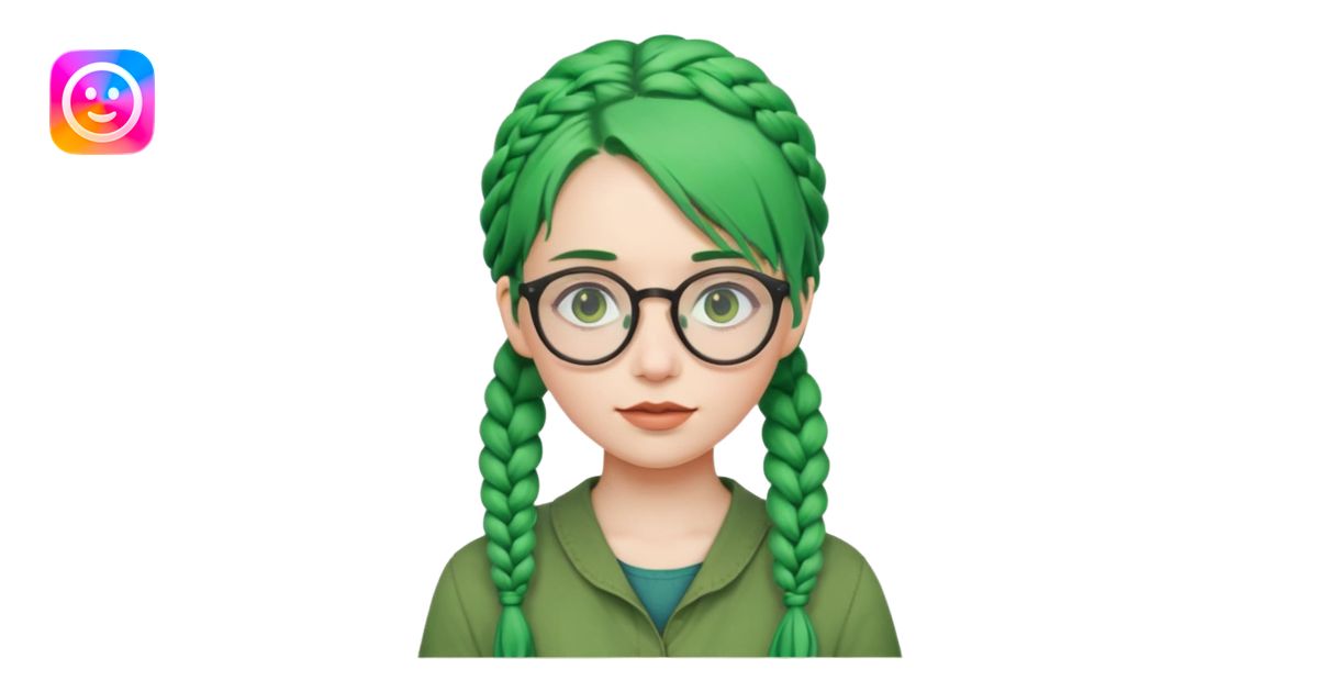 girl with green hairs, braids and spectacle, big visible braids emoji ...