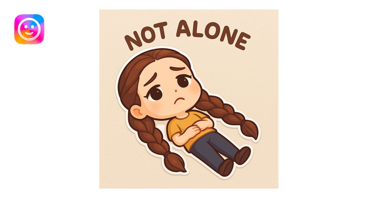 Create a chibi sticker of the girl from the reference image, lying on ...