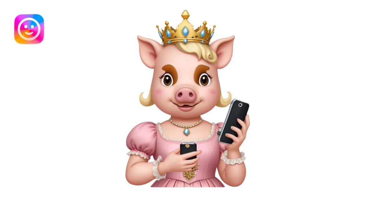 Pig princess in rococo finery holding a cell phone emoji | AI Emoji ...