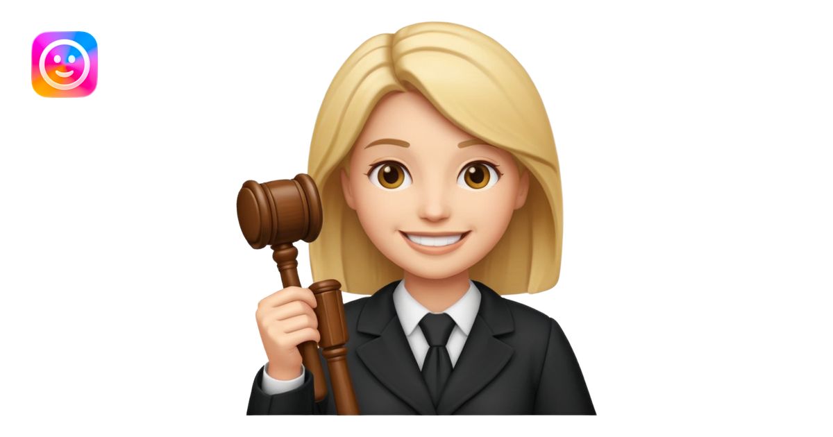 female lawyer emoji, holding a gavel emoji | AI Emoji Generator