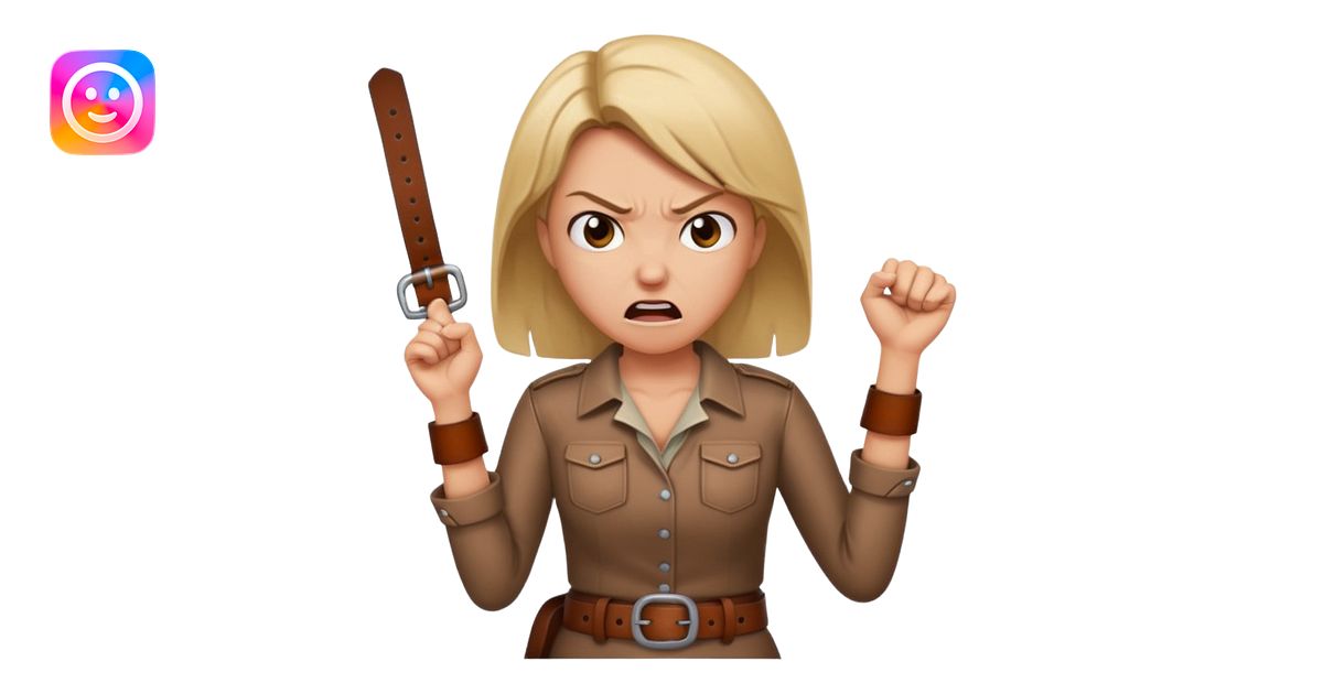 mom with a belt in her hands and an angry expression on her facd emoji ...