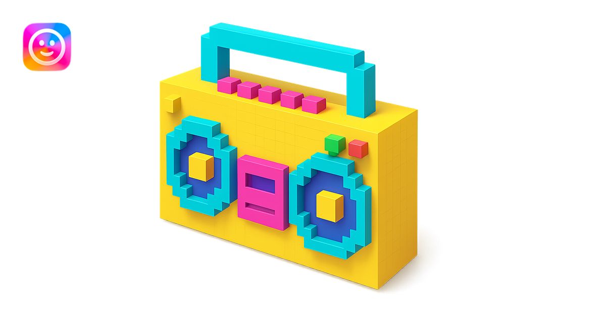 A boombox in voxel style, side view 3D illustration | AI Emoji Generator