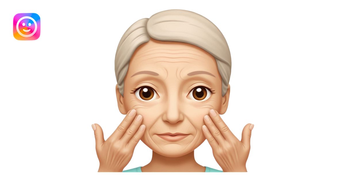 Simple emoji of a face with wrinkles being smoothed by hands, both ...