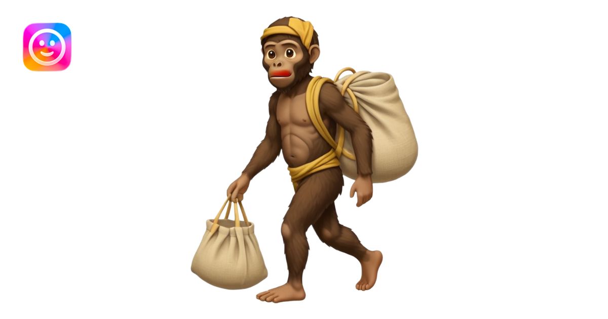Draw an Australopithecus walking like a nomad, carrying a cloth bundle ...