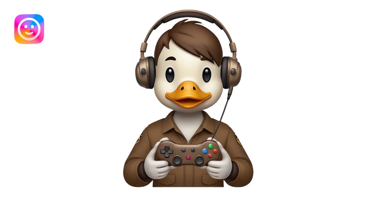 Gamer duck playing first person shooter game emoji | AI Emoji Generator