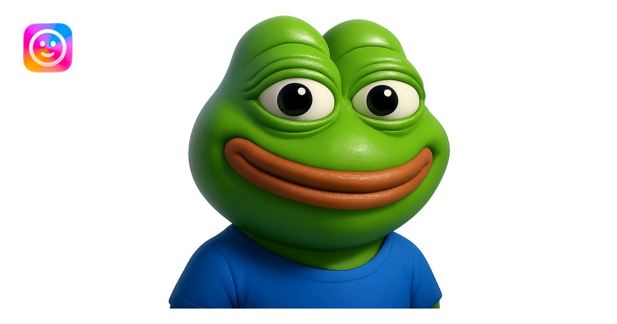 pepe in - 3d style - bright green - smiling - looking straight at the ...