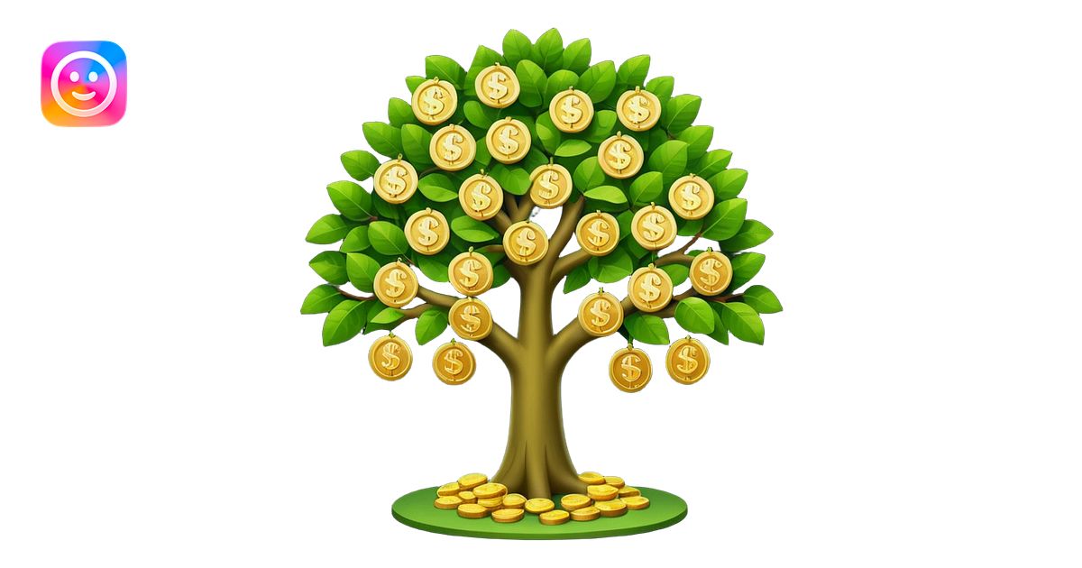 Apple-style money tree, round soft green canopy. No pot, no ground ...