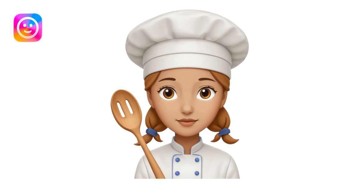 Young female baker – wearing white chef hat emoji | AI Emoji Generator